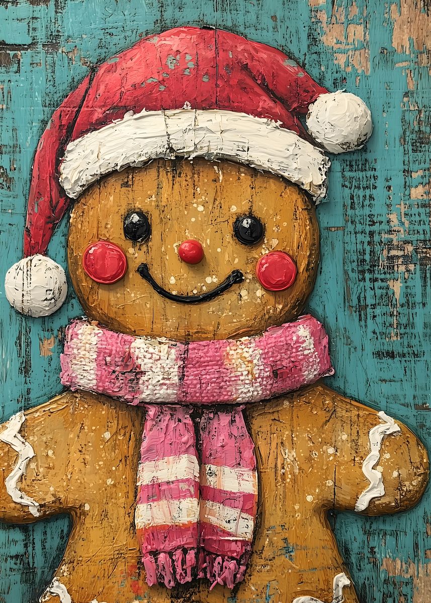 'Gingerbread Man Christmas Art' Poster, picture, metal print, paint by ...