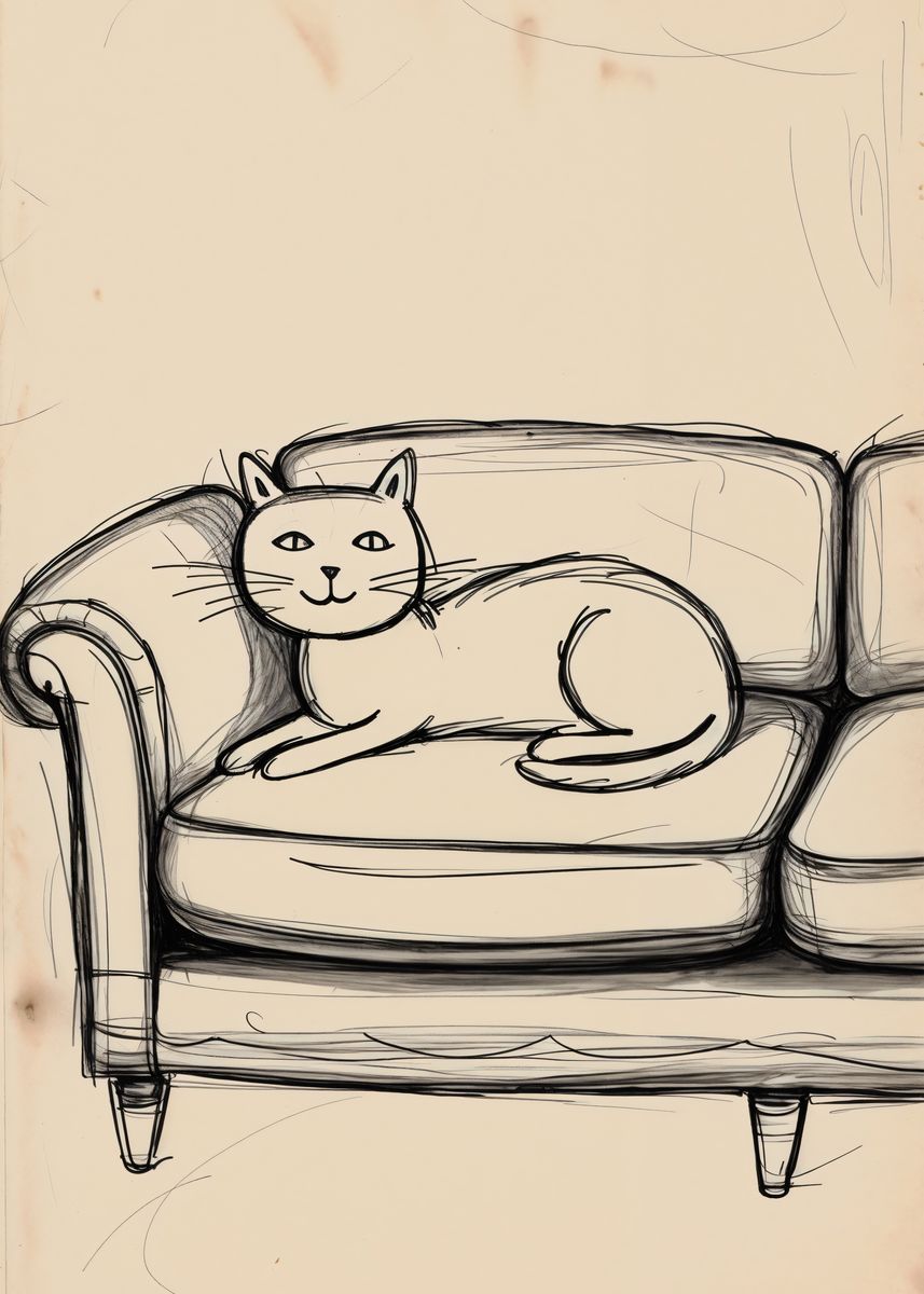 'Cat on a Couch' Poster, picture, metal print, paint by Scorpio Scorpio ...