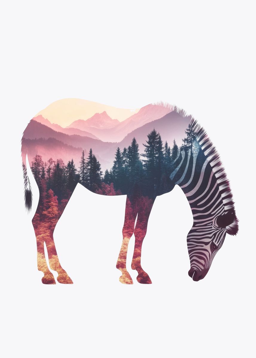 'Zebra Mountain Landscape' Poster, picture, metal print, paint by Adam ...