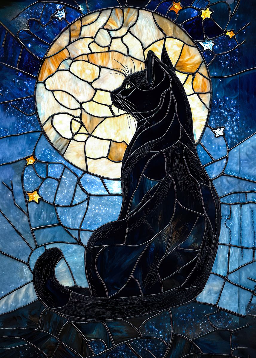 'Black Cat Stained Glass' Poster, picture, metal print, paint by ...