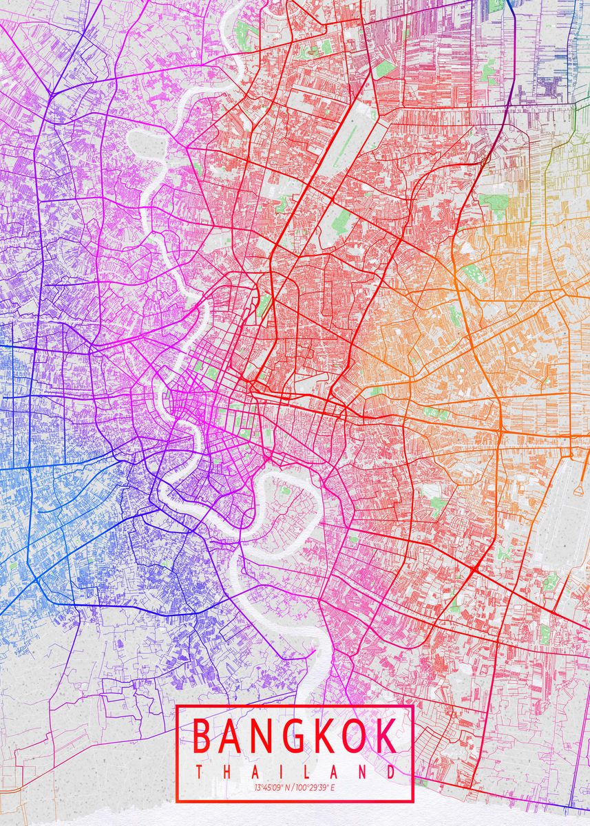 'Bangkok City Map Thailand Colorful' Poster, picture, metal print ...