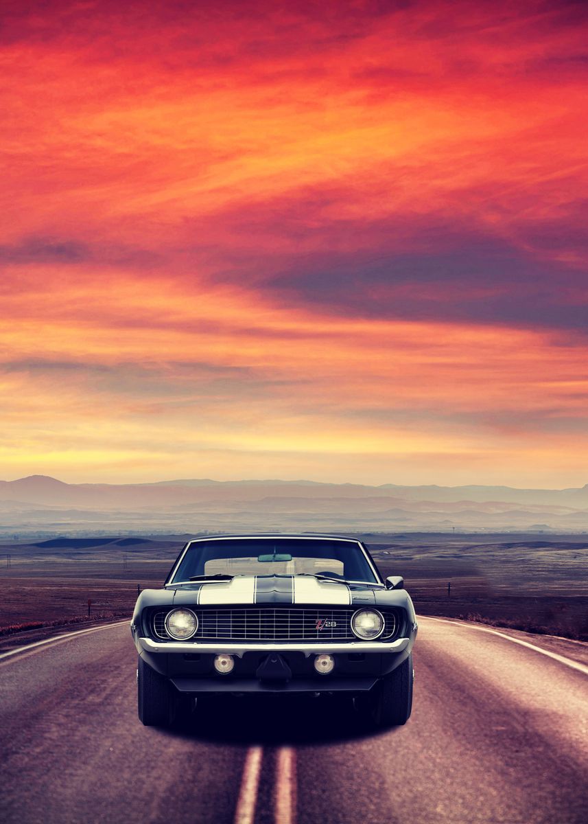 'Camaro Sunset Drive' Poster, picture, metal print, paint by ...