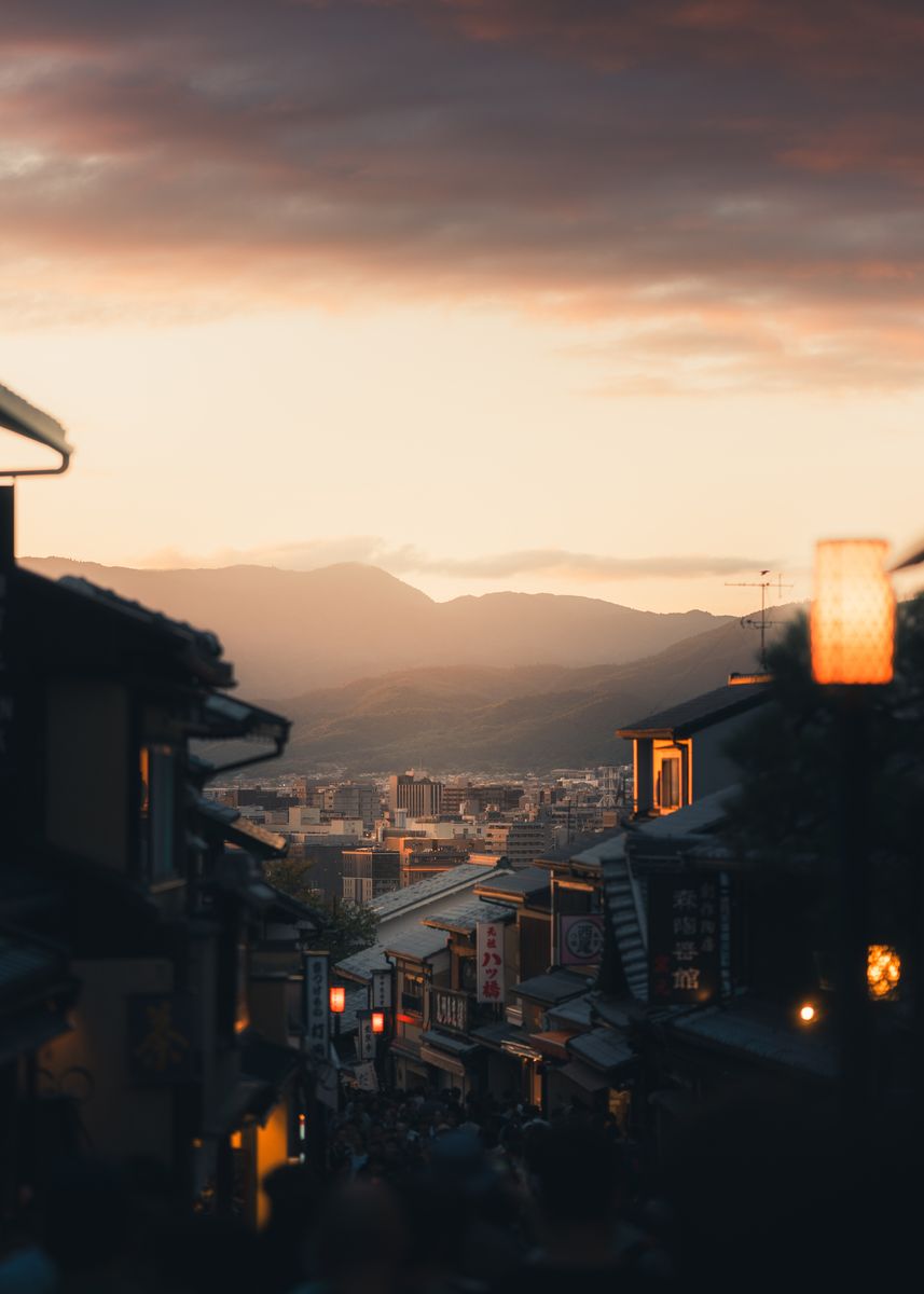'Japanese Cityscape Sunset' Poster, picture, metal print, paint by ...