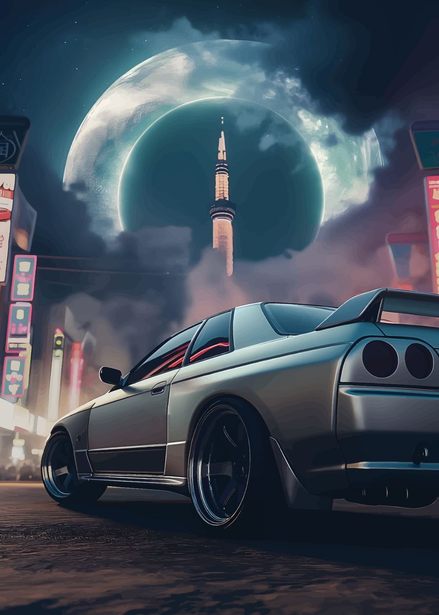 'Nissan Skyline R32 Night Drive' Poster, picture, metal print, paint by ...
