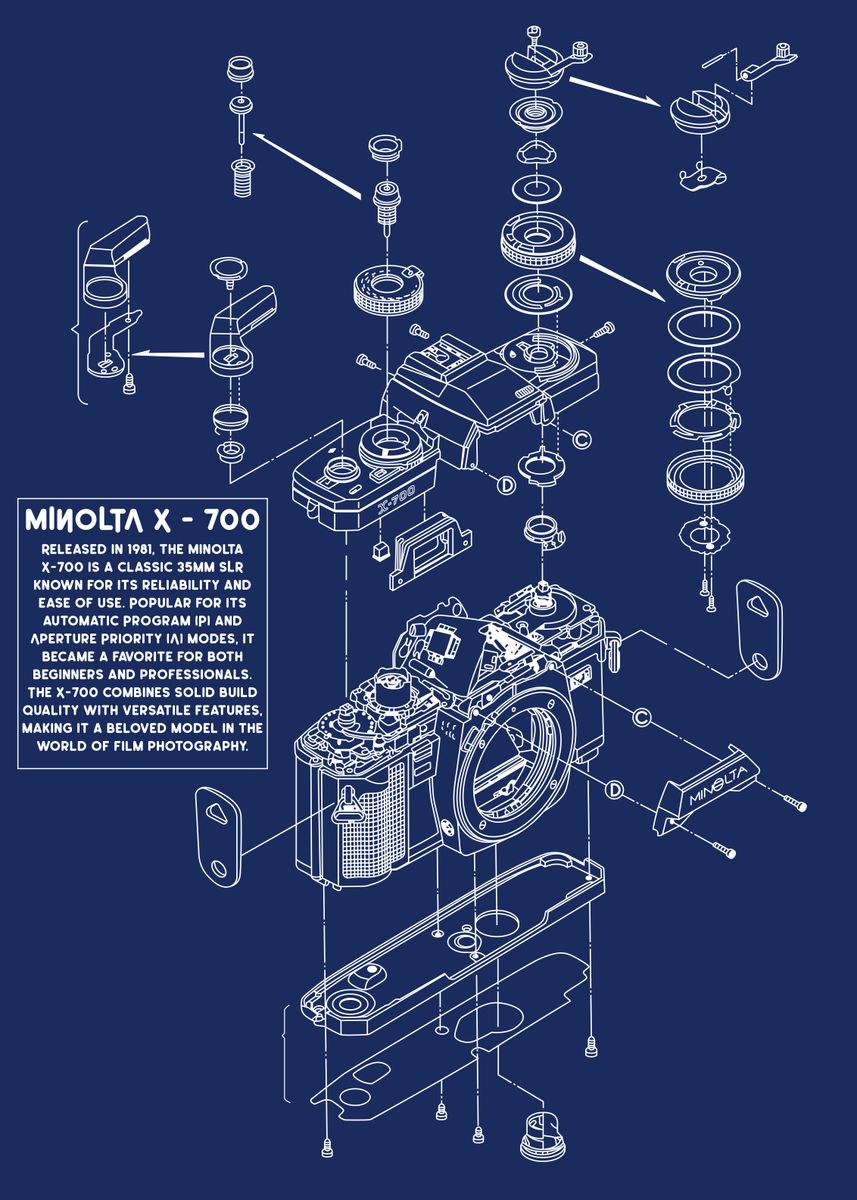 'Eploded view Film Camera' Poster, picture, metal print, paint by Stijn ...