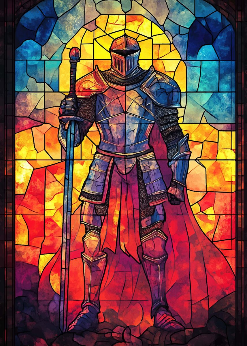 'Stained Glass Knight' Poster, picture, metal print, paint by Hojay ...