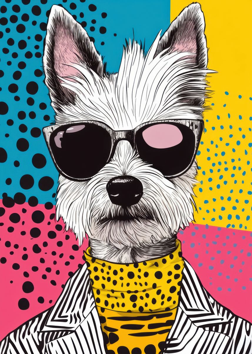 'Cool Westie Dog Pop Art' Poster, picture, metal print, paint by Matthias Hauser | Displate
