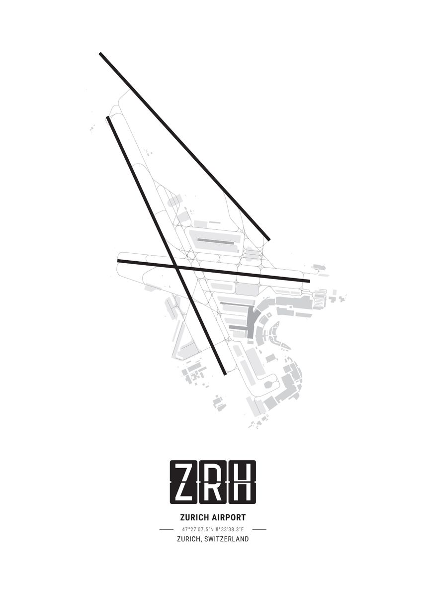'Zurich Airport Layout' Poster, picture, metal print, paint by ...