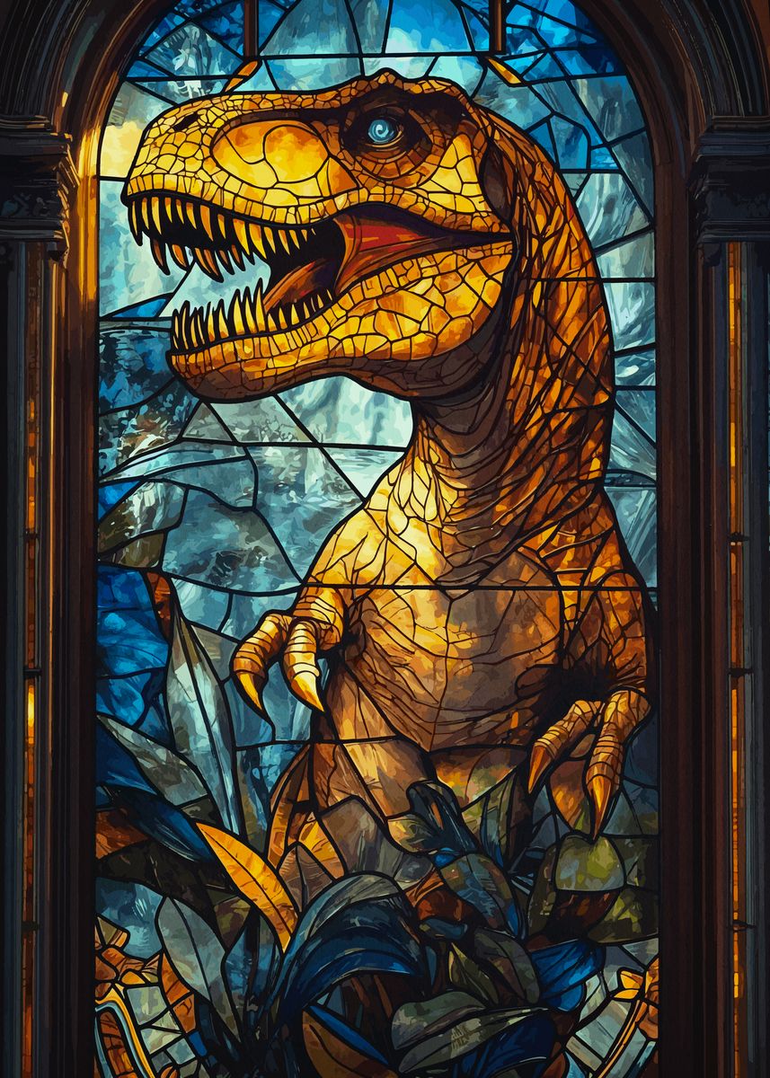 'Stained Glass T-Rex' Poster, picture, metal print, paint by | Displate