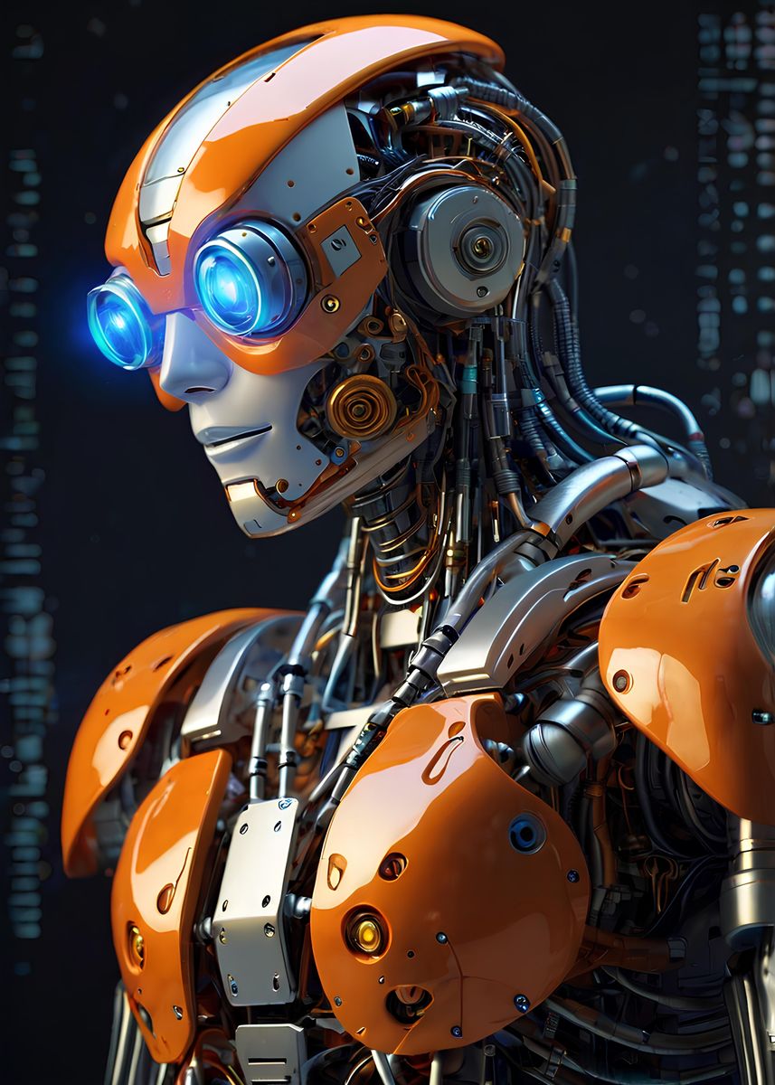 'Orange Robot with Glowing Eyes' Poster, picture, metal print, paint by ...