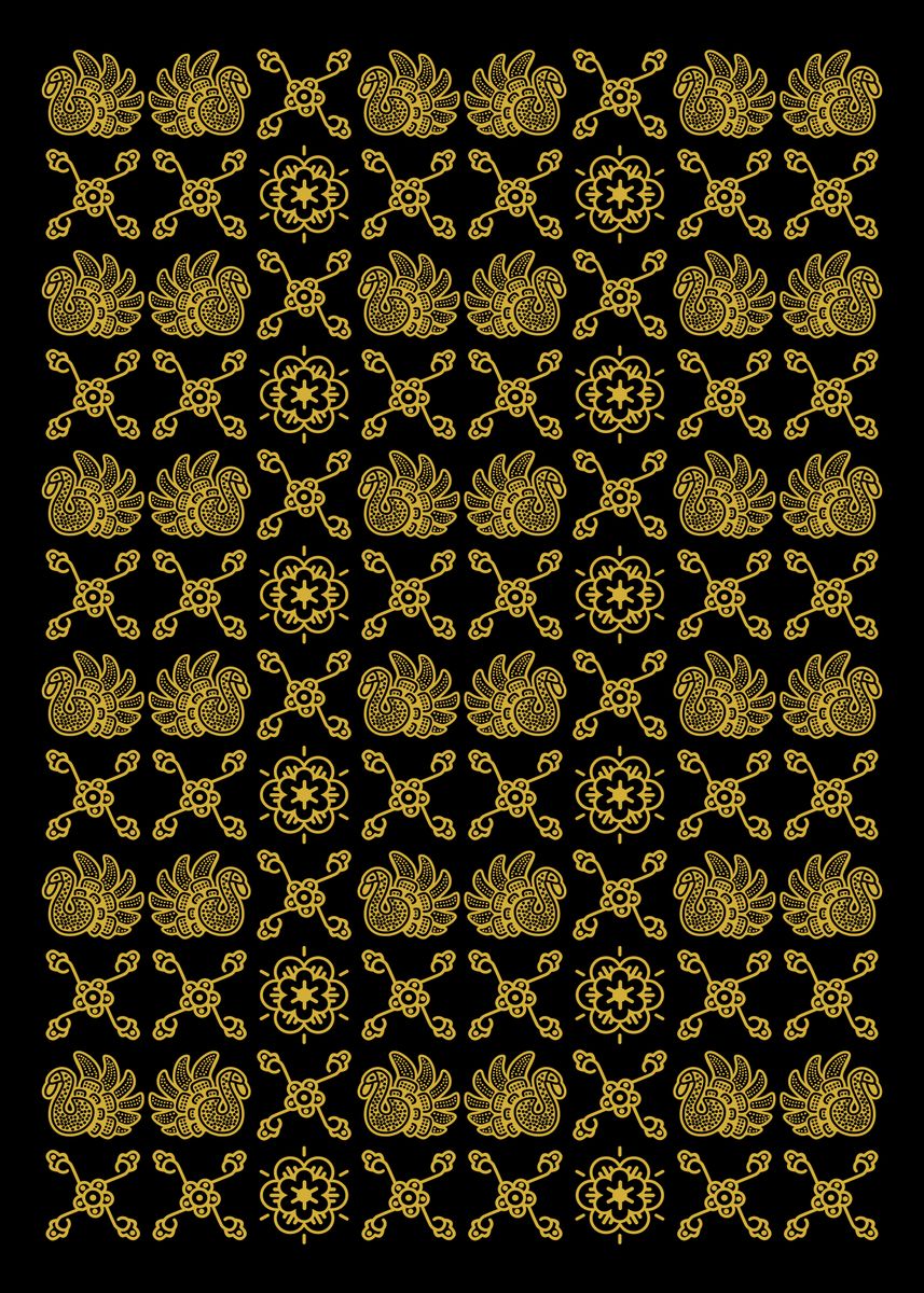 'Batik Jambi Gold Floral Pattern' Poster, picture, metal print, paint ...