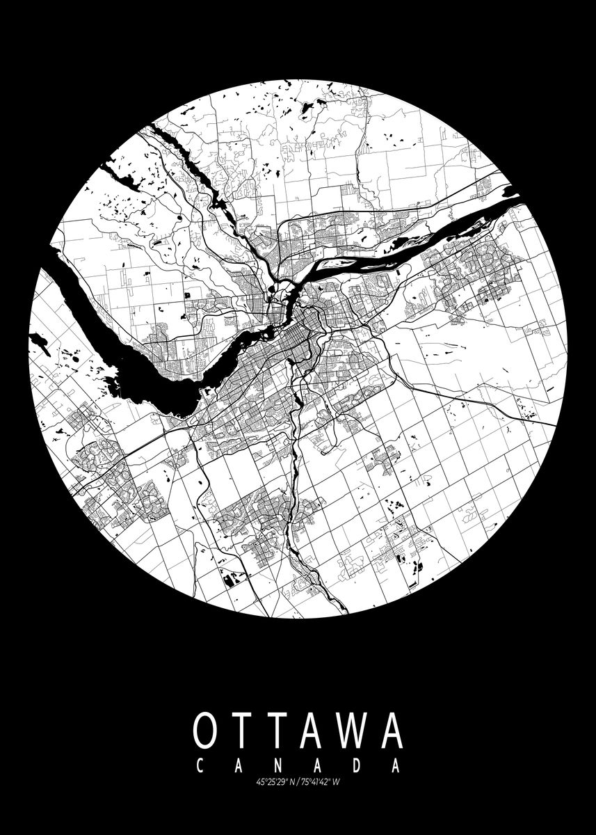 'Ottawa City Map Canada Full Moon' Poster, picture, metal print, paint ...