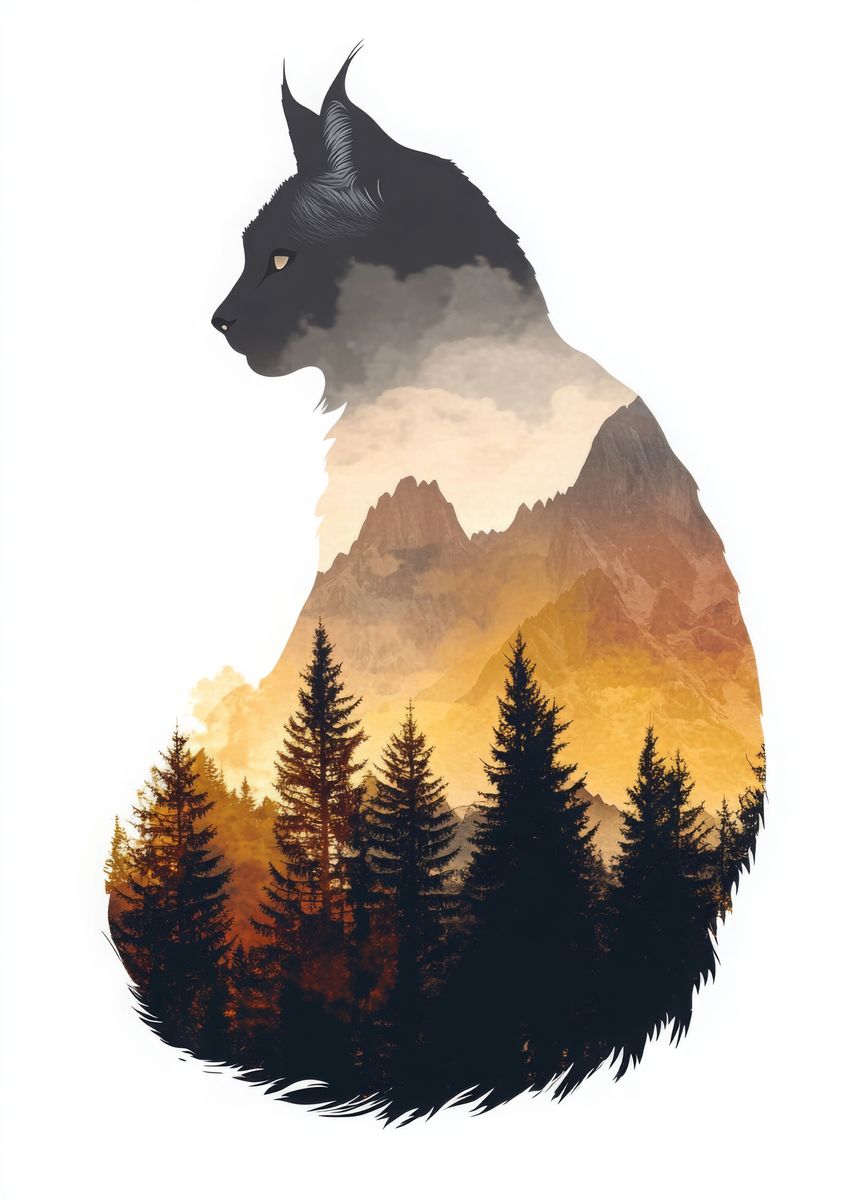 'Cat Mountain Silhouette' Poster, picture, metal print, paint by Logan ...