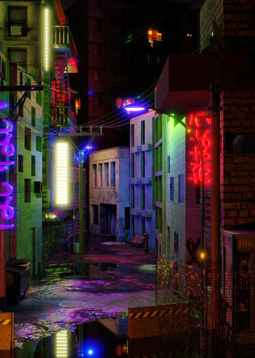 'Neon City Alley' Poster, picture, metal print, paint by Lunarchy ...