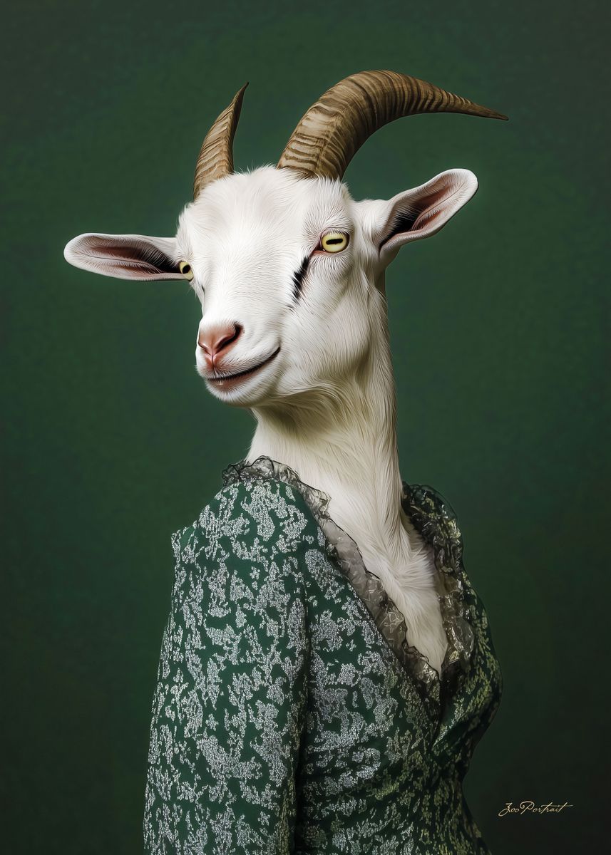 'Portrait of a Goat in Dress' Poster, picture, metal print, paint by ...