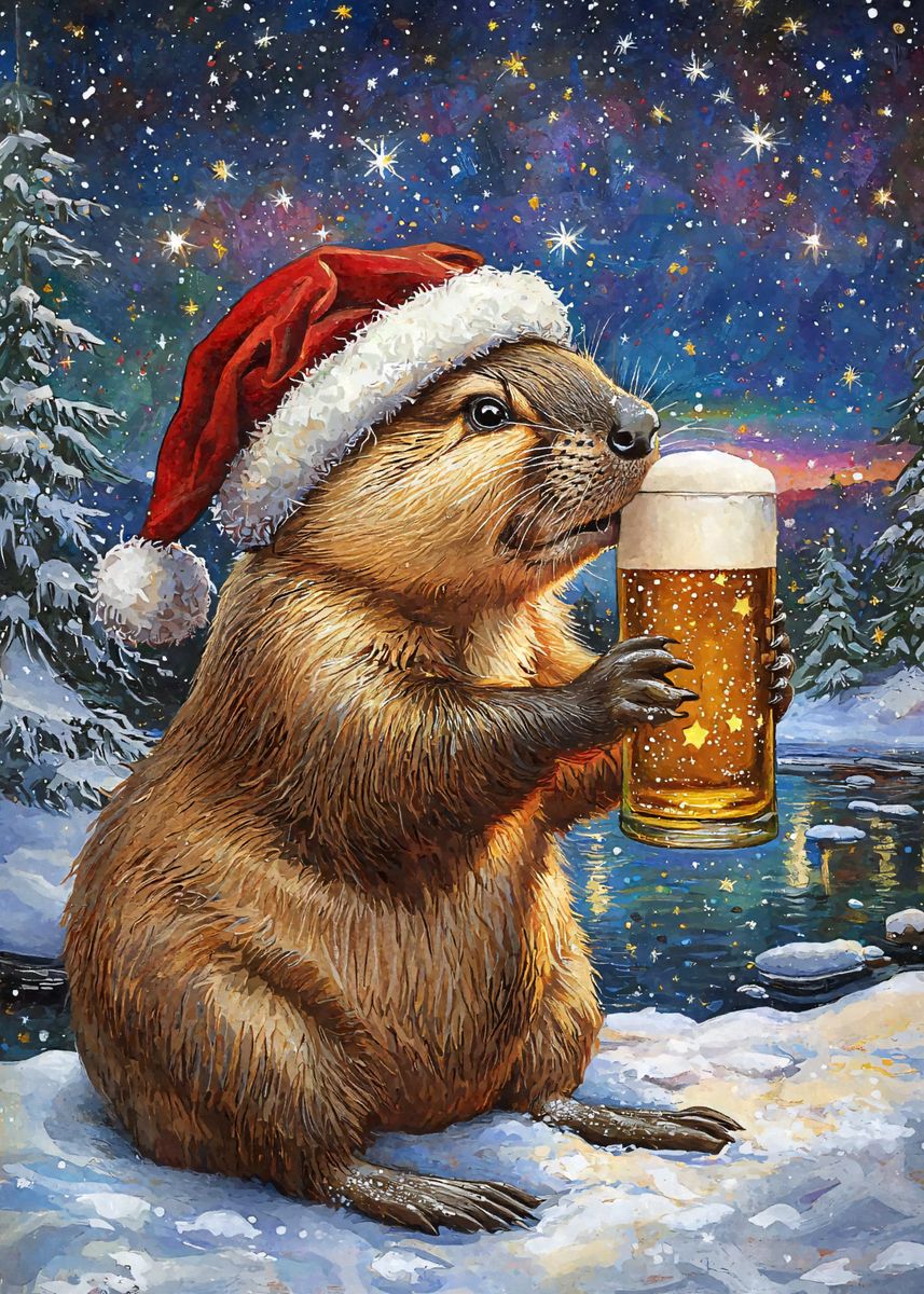 'XMAS Bober Beer Santa' Poster, picture, metal print, paint by Masaki ...