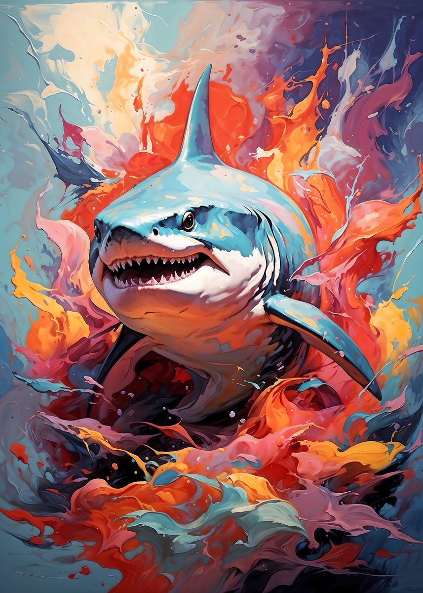 'Color Burst Great White Shark Vivid Instincts' Poster, picture, metal ...