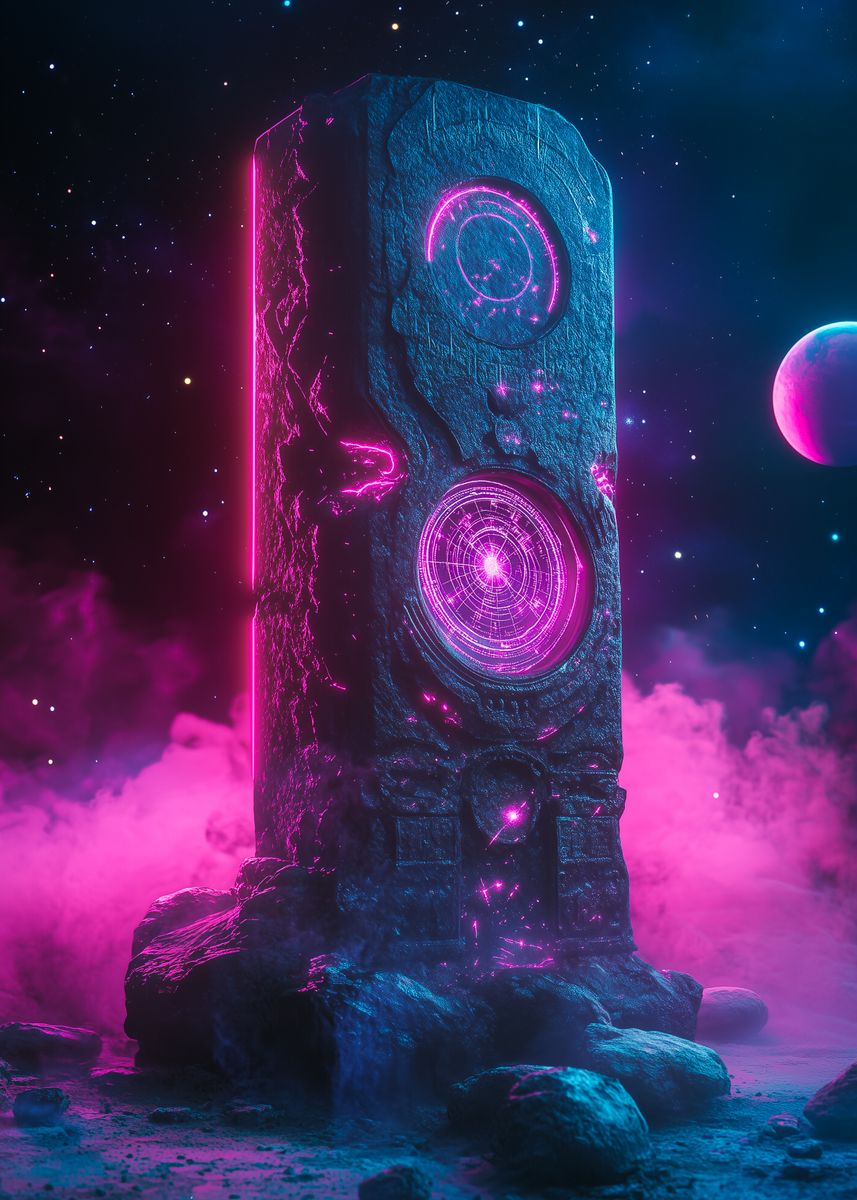 'Neon Space Monolith' Poster, picture, metal print, paint by ...