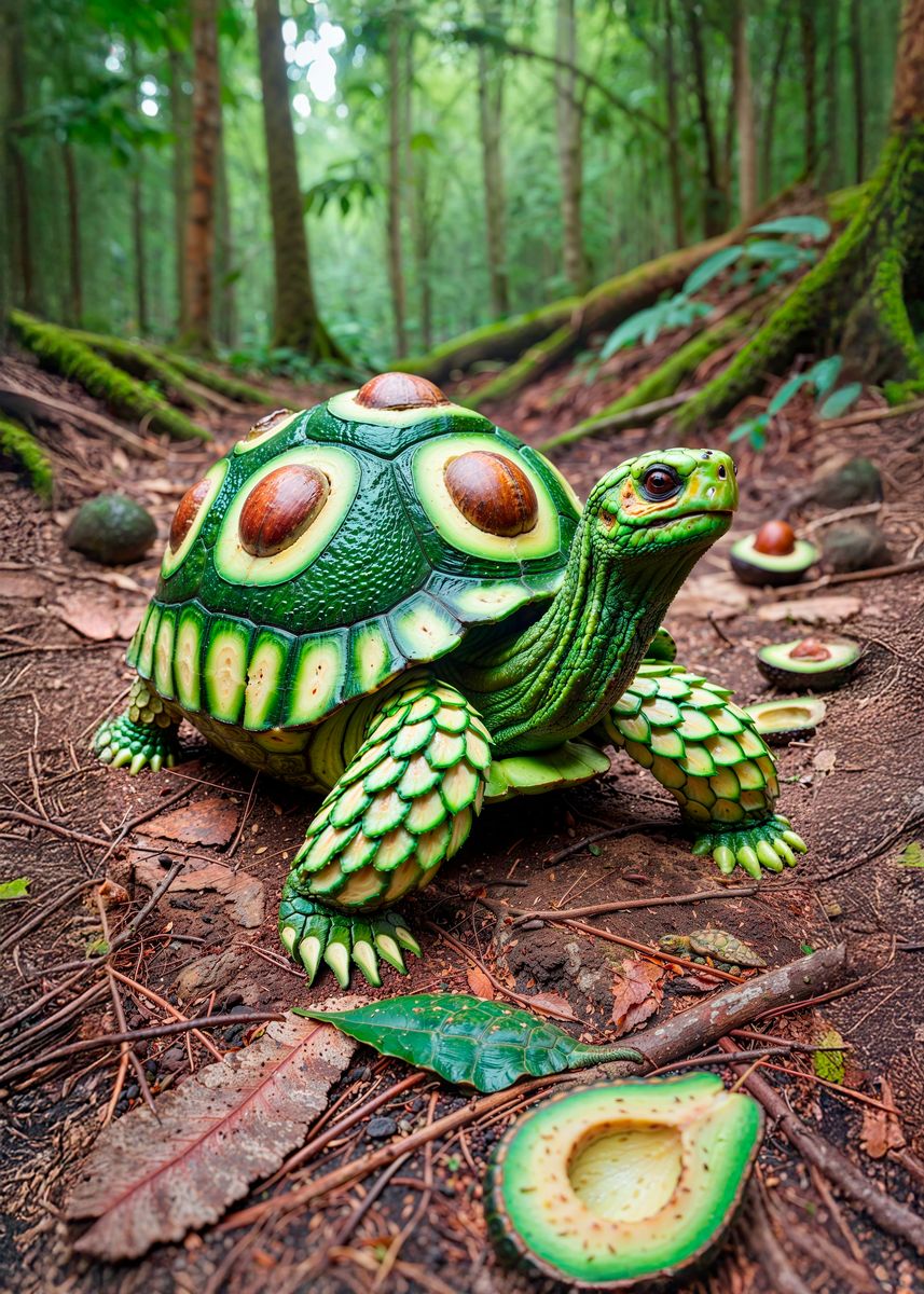 'Avocado Turtle in Forest' Poster, picture, metal print, paint by ...