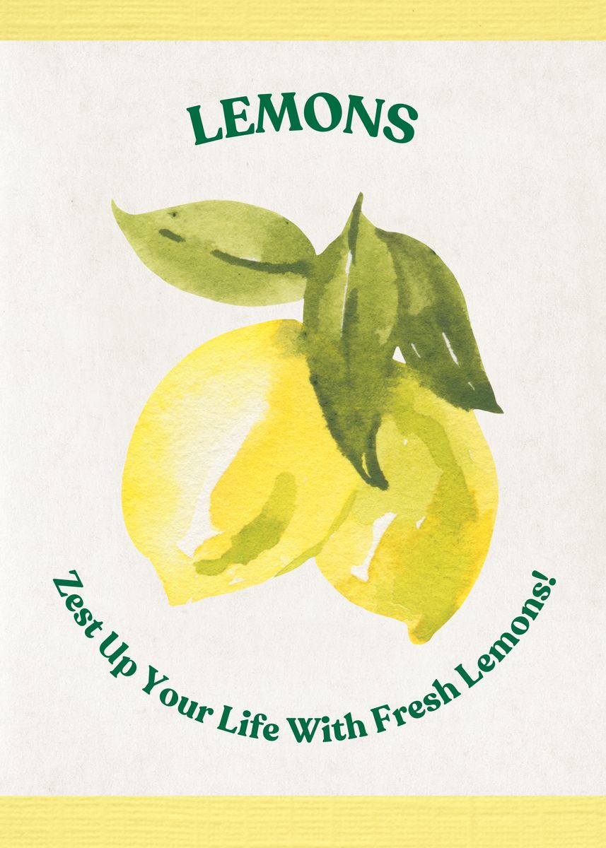 'Lemons Watercolor Print' Poster, picture, metal print, paint by ...