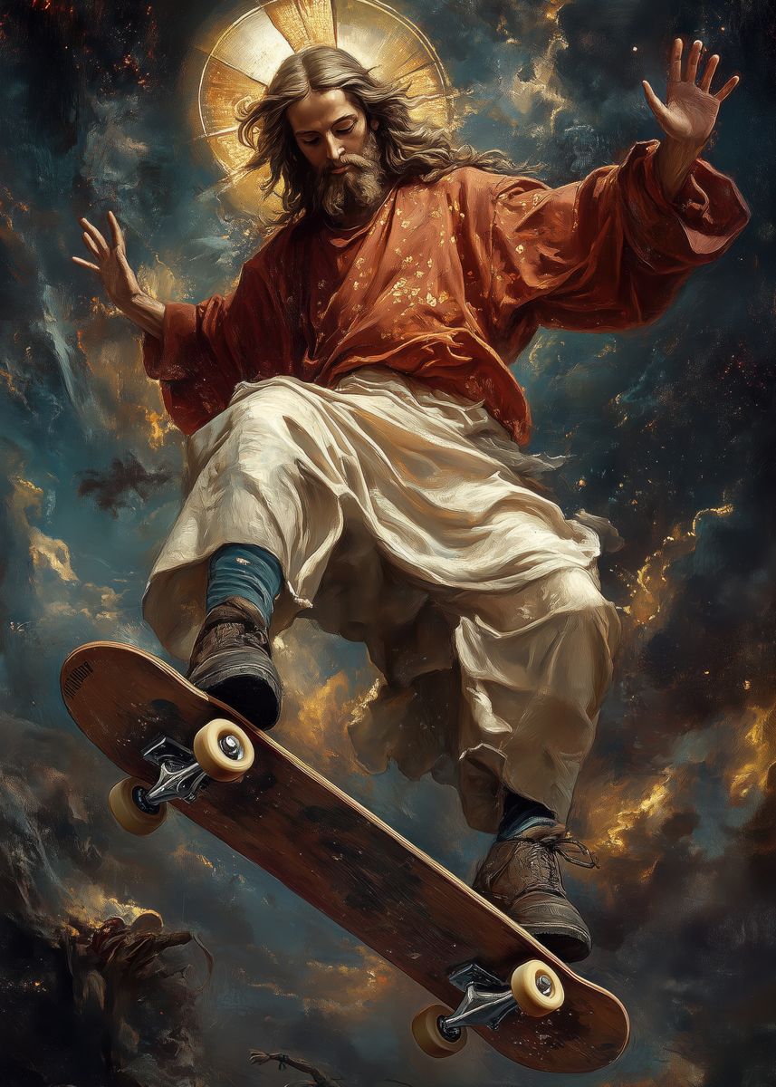 'Jesus Skateboarding' Poster, picture, metal print, paint by Design ...