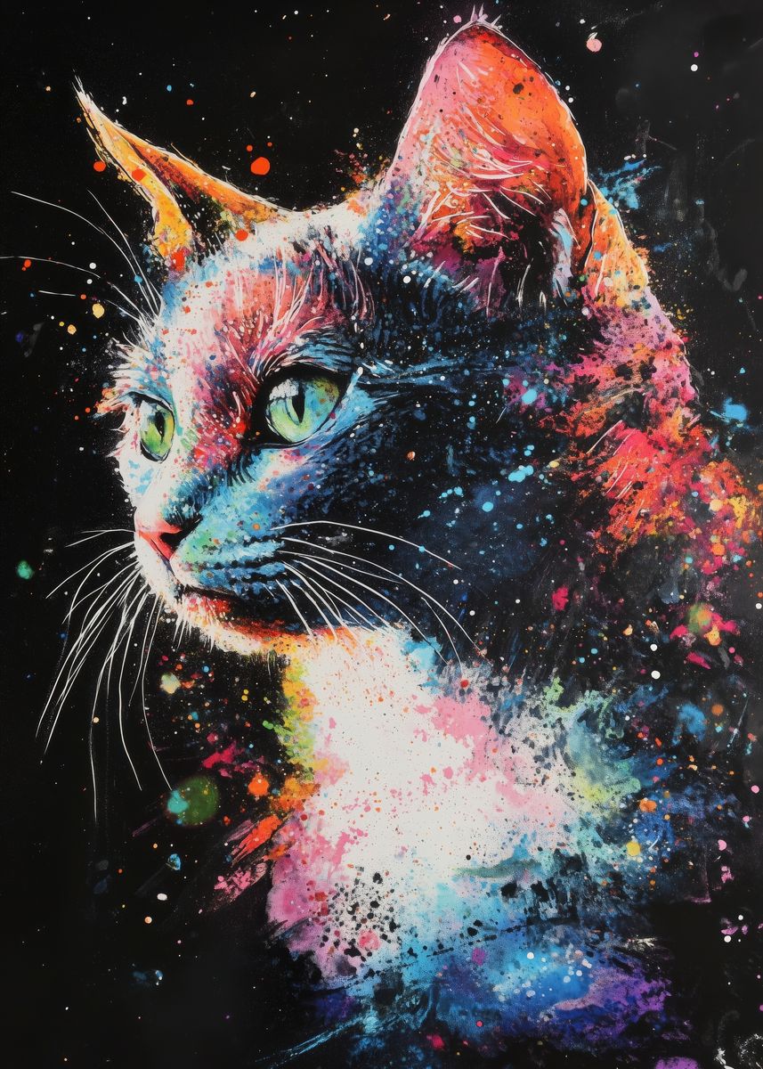 'Colorful Cat Portrait' Poster, picture, metal print, paint by Aila ...