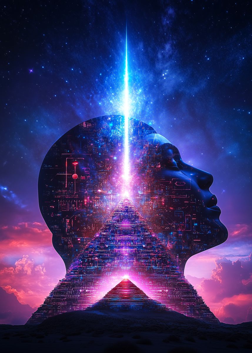 'Digital Mind Pyramid' Poster, picture, metal print, paint by ...