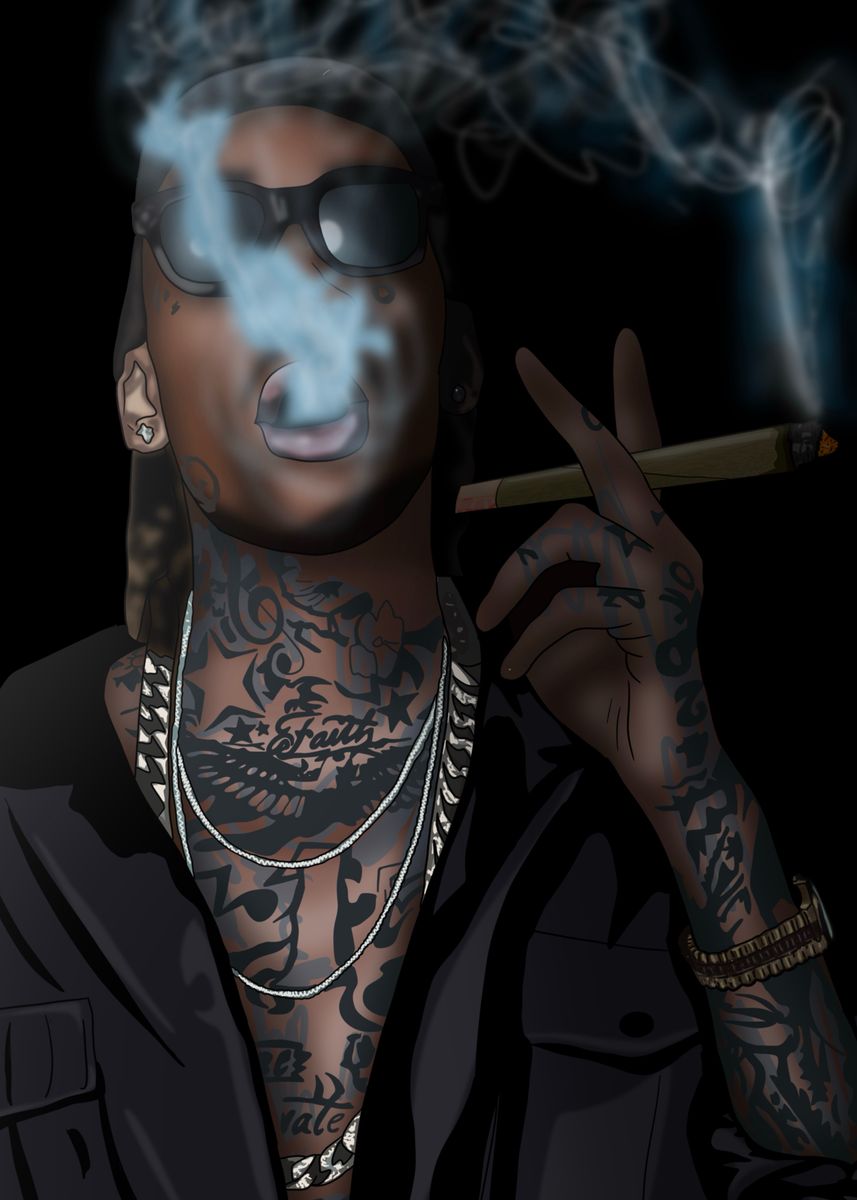 'Tattooed Man Smoking Khalifa Kush' Poster, picture, metal print, paint ...