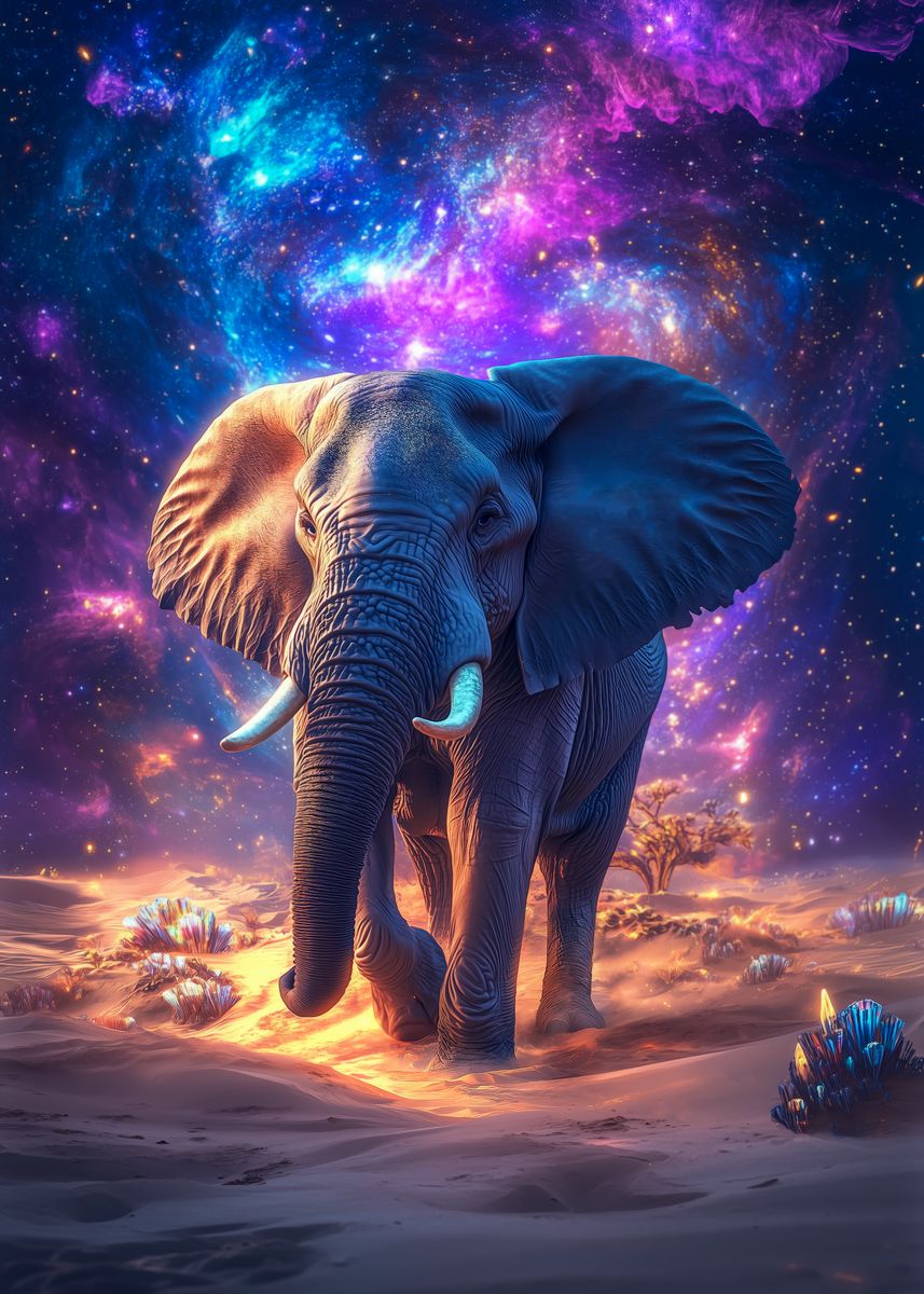 'Cosmic Elephant in a space landscape' Poster, picture, metal print ...
