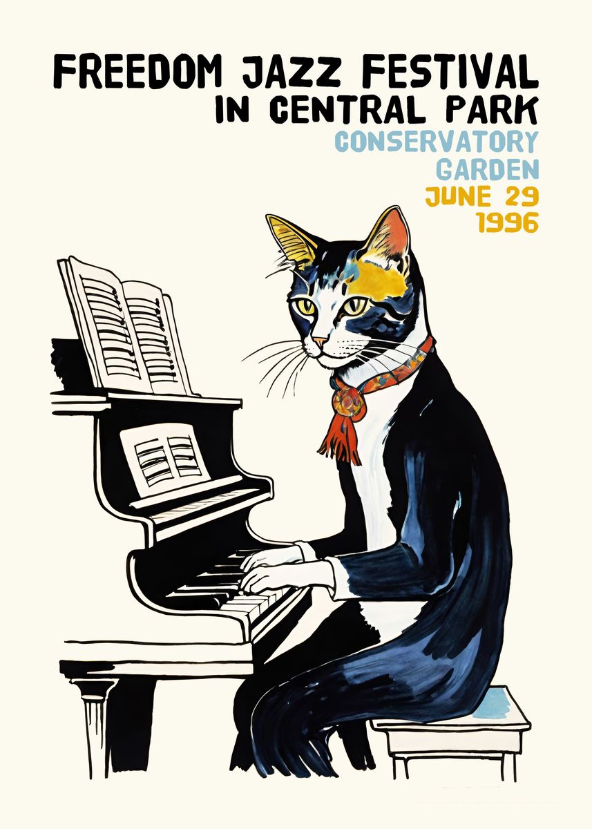'Freedom Jazz Festival Cat Poster' Poster, picture, metal print, paint ...