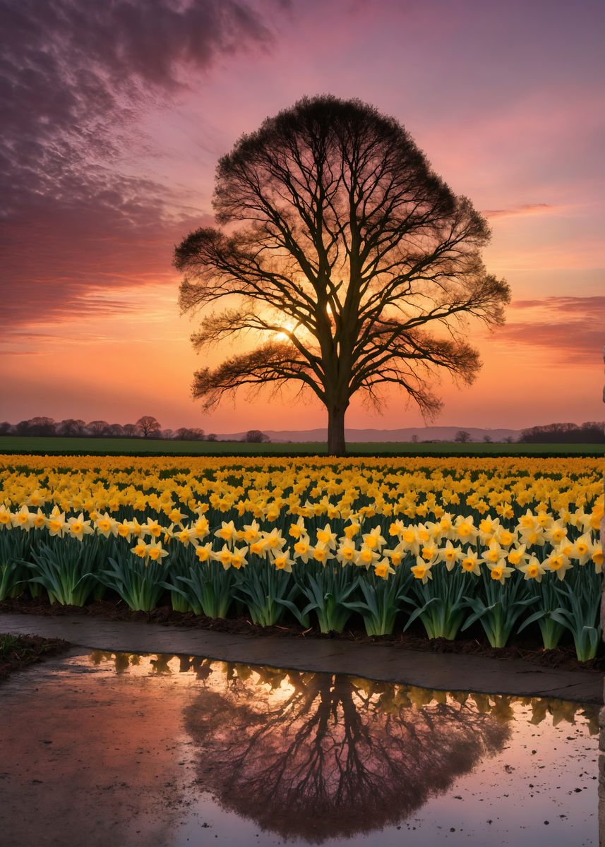 'Sunset Over Daffodils' Poster, picture, metal print, paint by Marcus ...