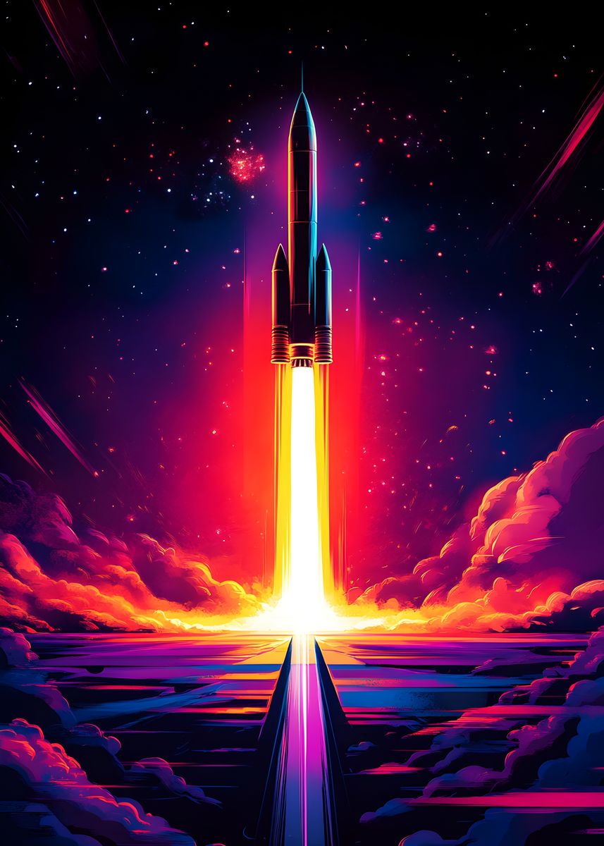'Rocket Launch into Space' Poster, picture, metal print, paint by ...