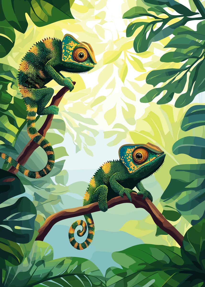 'Chameleons in Jungle' Poster, picture, metal print, paint by Qreative ...