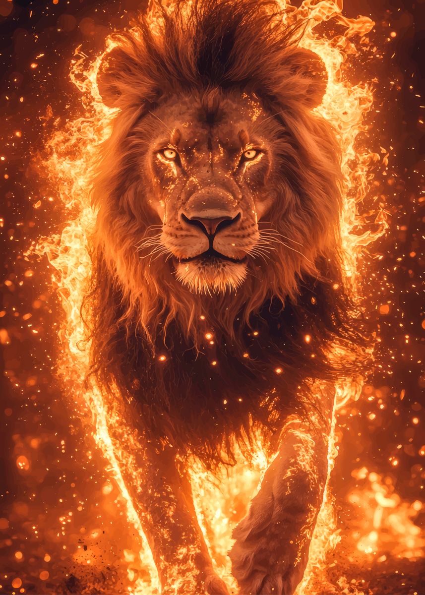 'Fiery Lion' Poster, picture, metal print, paint by | Displate