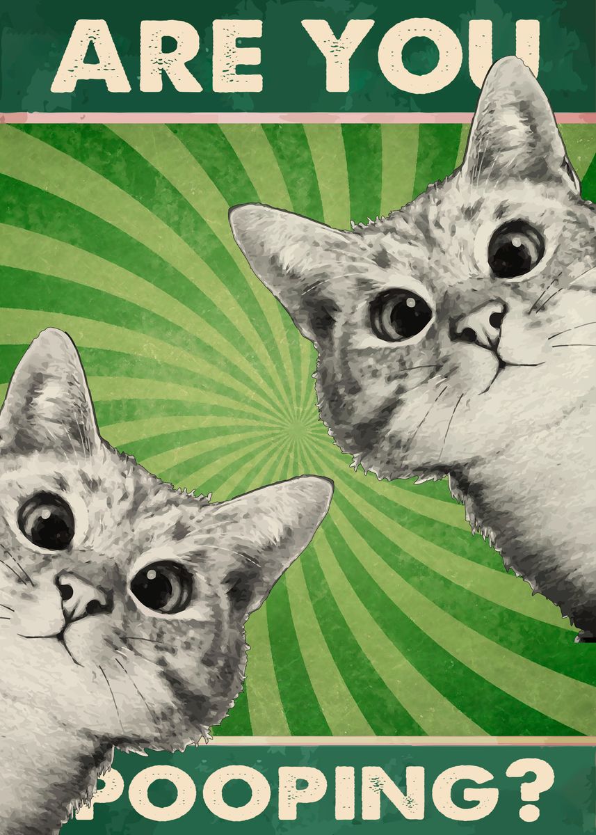 'Funny Cat Pooping Poster ' Poster, picture, metal print, paint by ...
