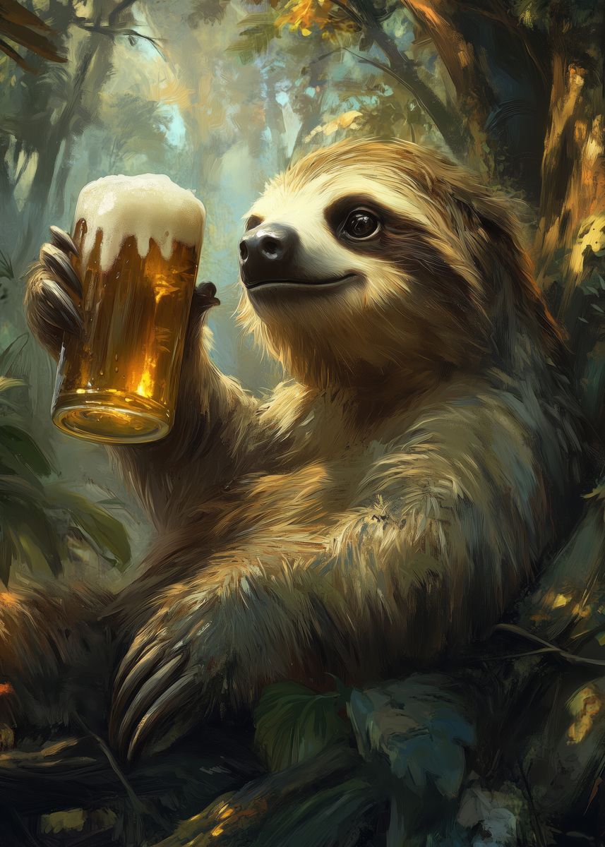 'Sloth with Beer' Poster, picture, metal print, paint by Design Splash ...