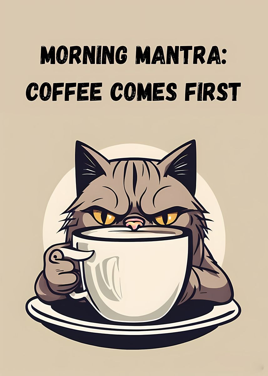 'Coffee Cat Mantra' Poster, picture, metal print, paint by Awesome ...