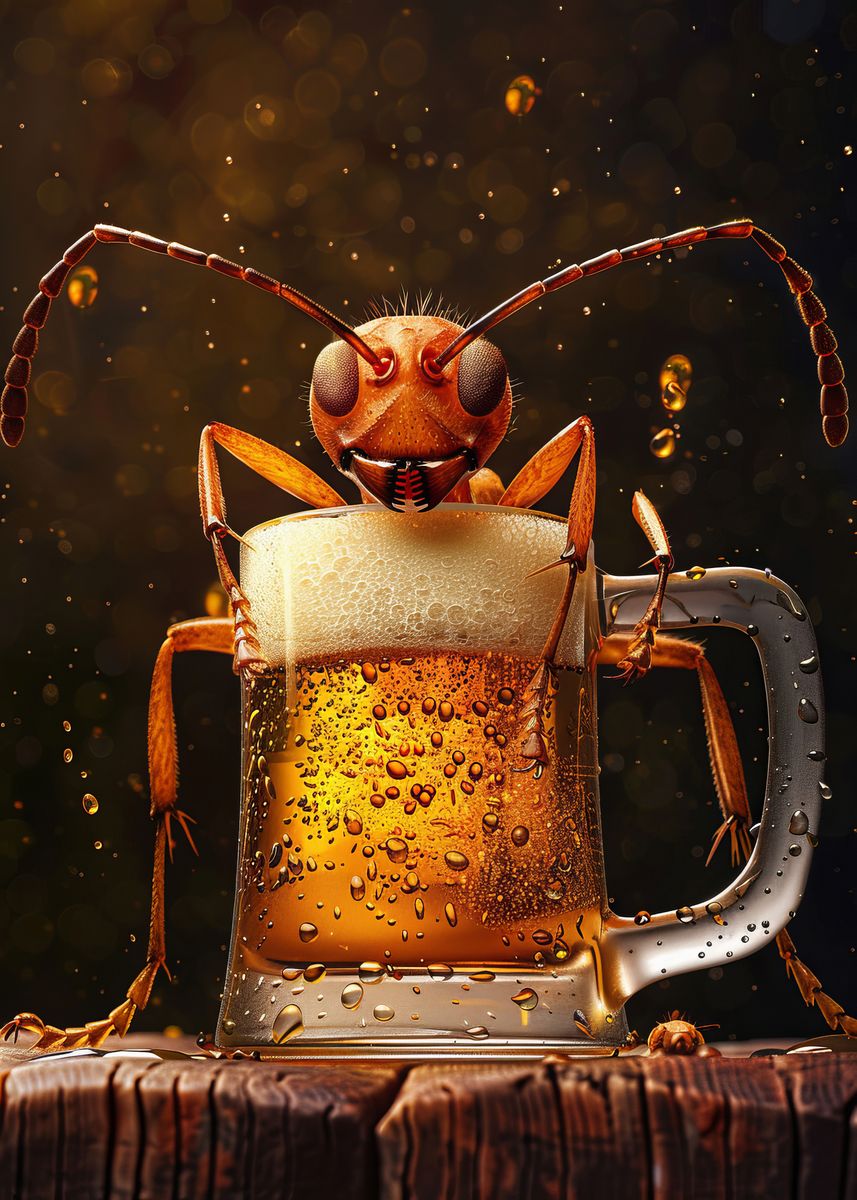 'Ant with Beer' Poster, picture, metal print, paint by HexorFunny ...