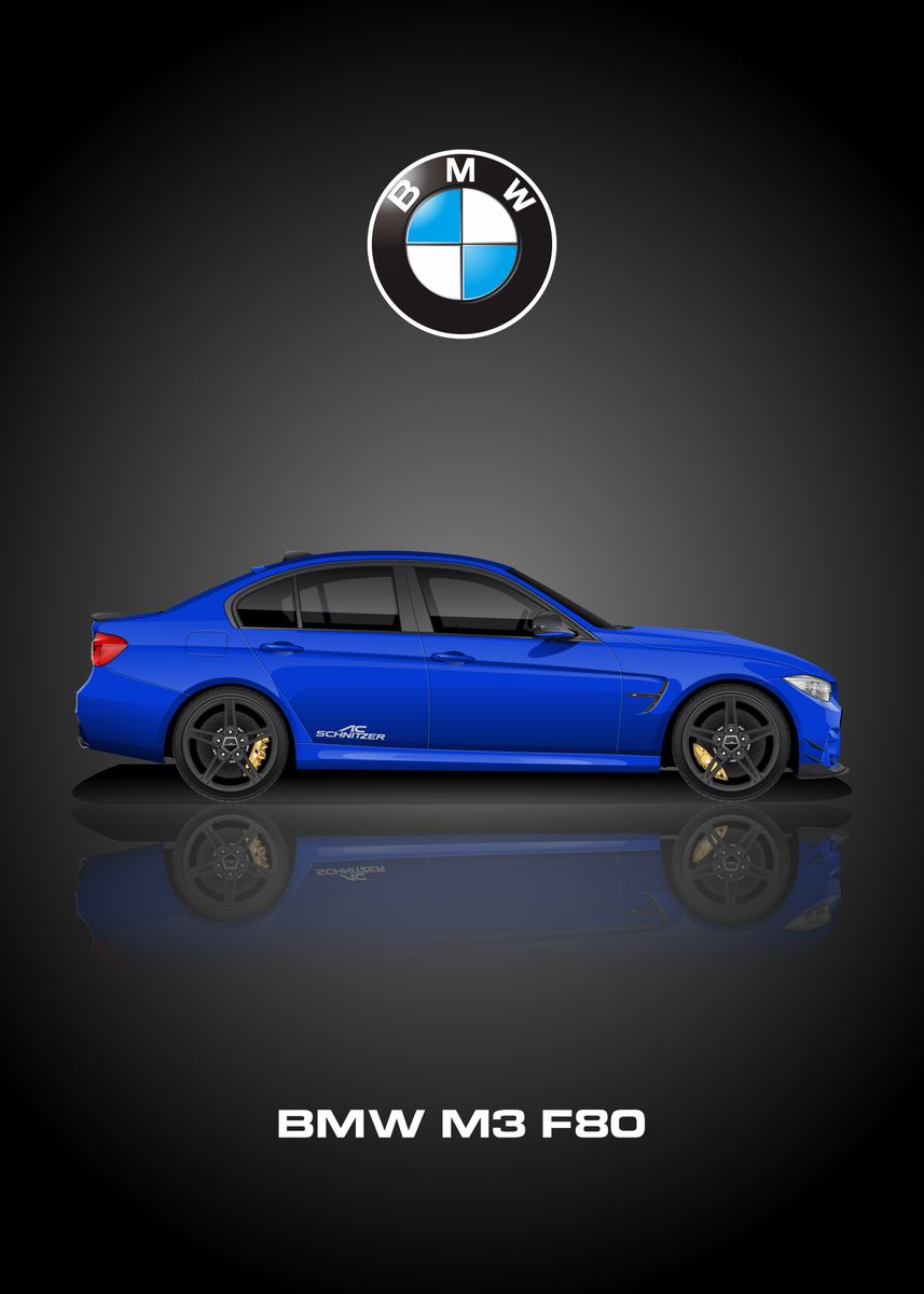 'BMW M3 F80 Side View' Poster, picture, metal print, paint by ...