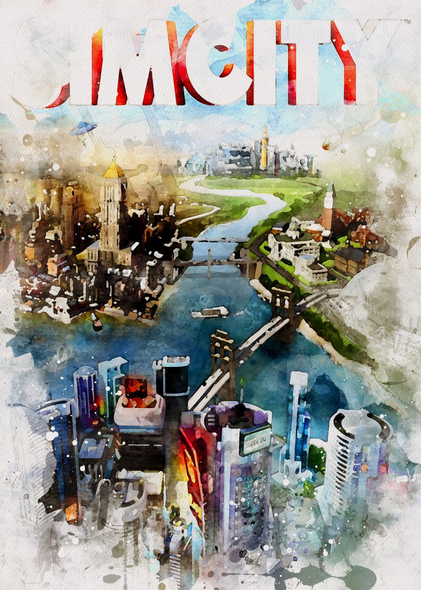 'SimCity Watercolor Art' Poster, picture, metal print, paint by | Displate