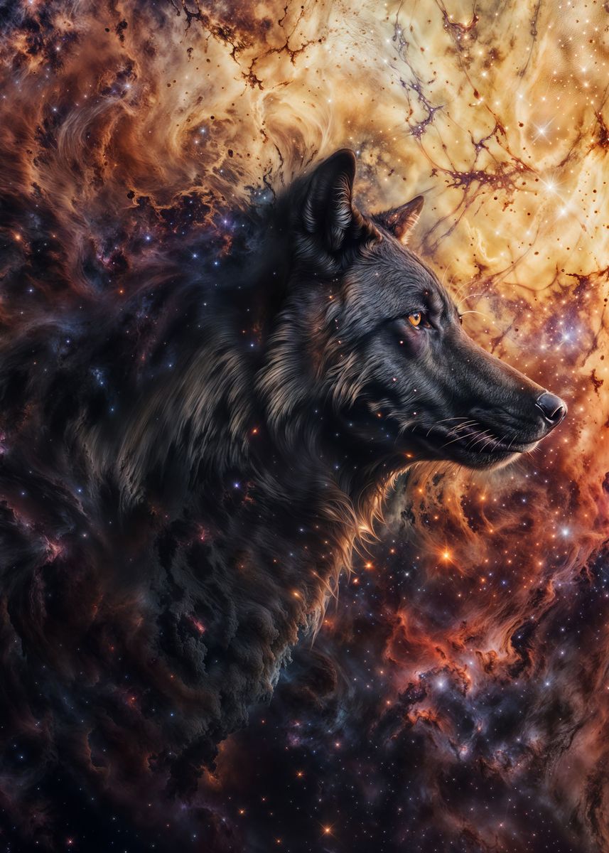 'Cosmic Nebula Wolf' Poster, picture, metal print, paint by HyperArt ...