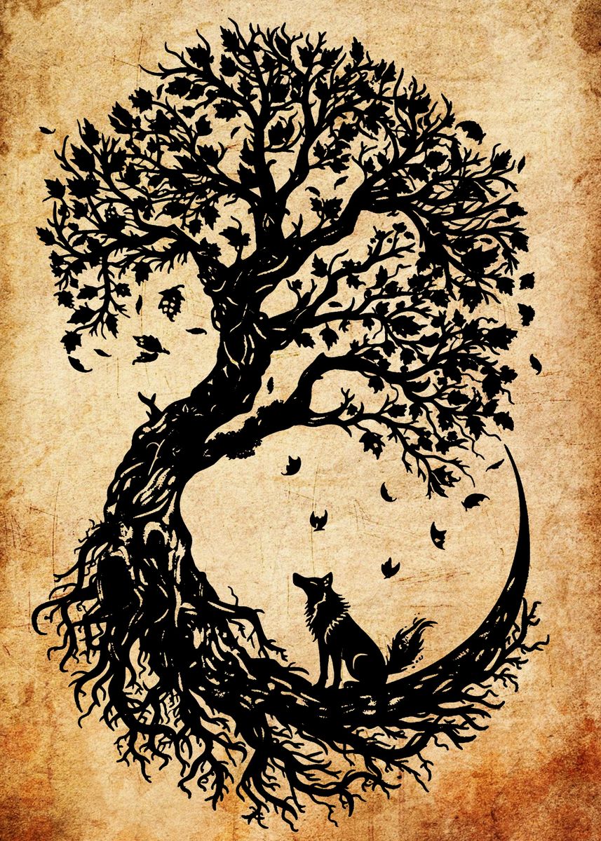 'Wolf and Tree of Life' Poster, picture, metal print, paint by Jiupang ...