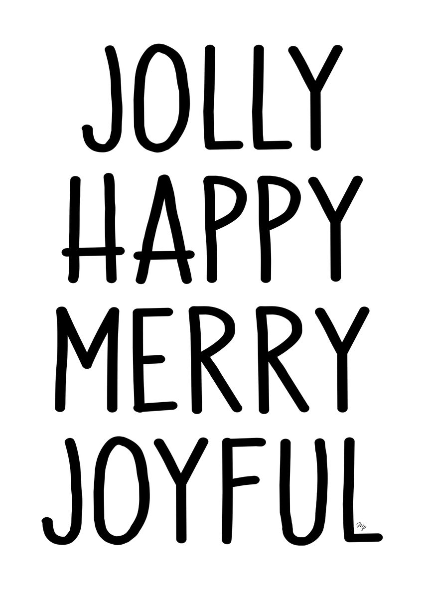 'Jolly Happy Merry Joyful xmas typography' Poster, picture, metal print ...