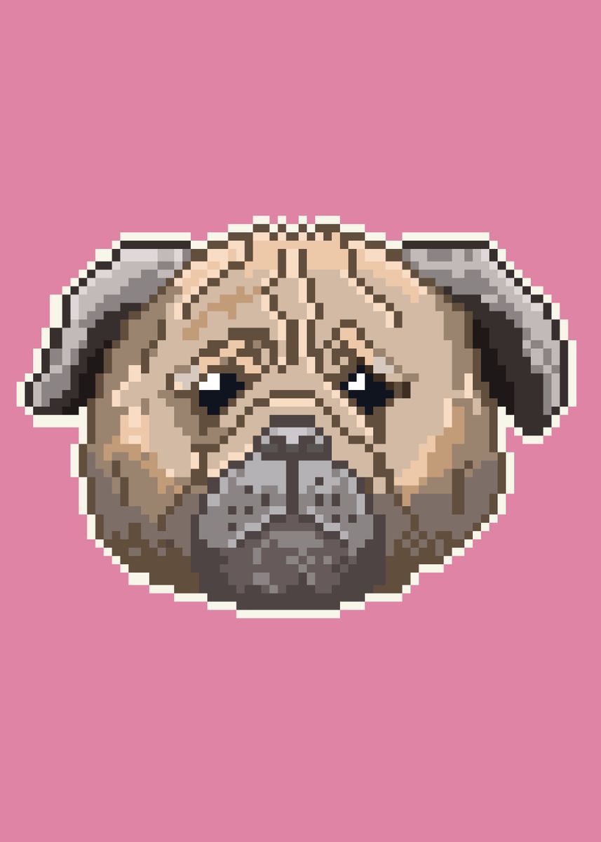'Pixel Pug Portrait' Poster, picture, metal print, paint by Eki D Surya ...