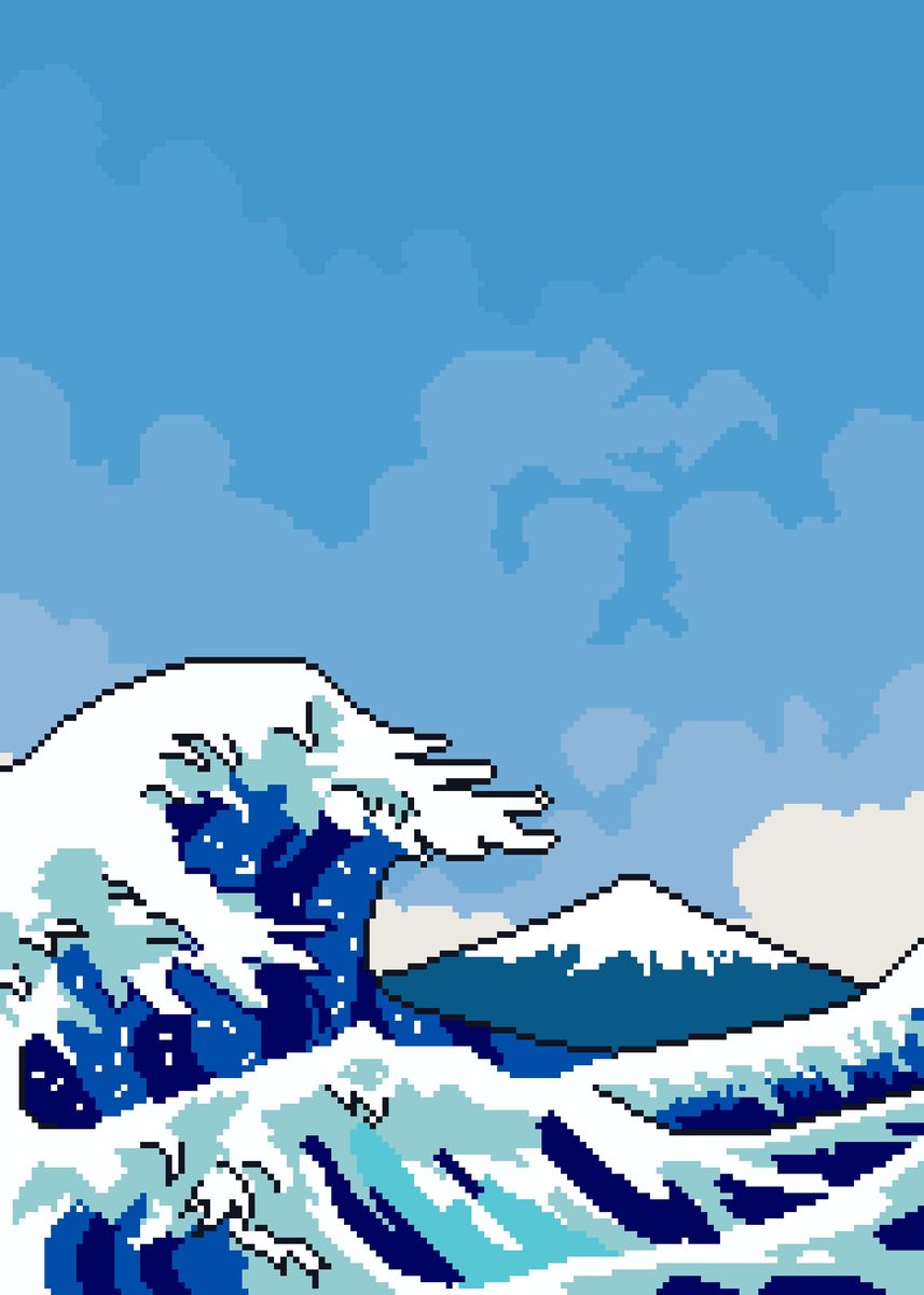 'Pixelated Great Wave Kanagawa' Poster, picture, metal print, paint by ...