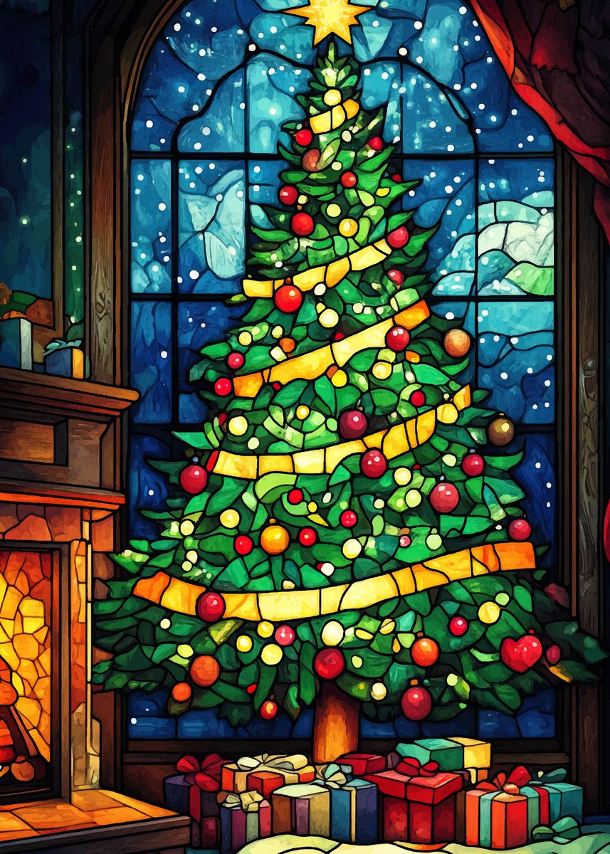 'Stained Glass Christmas Tr' Poster, picture, metal print, paint by ...