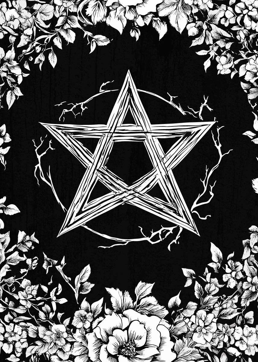 'Pentagram with Floral Frame' Poster, picture, metal print, paint by ...