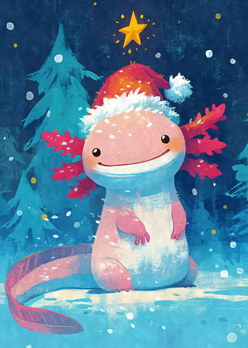 'Christmas Axolotl Santa Hat' Poster, picture, metal print, paint by ...