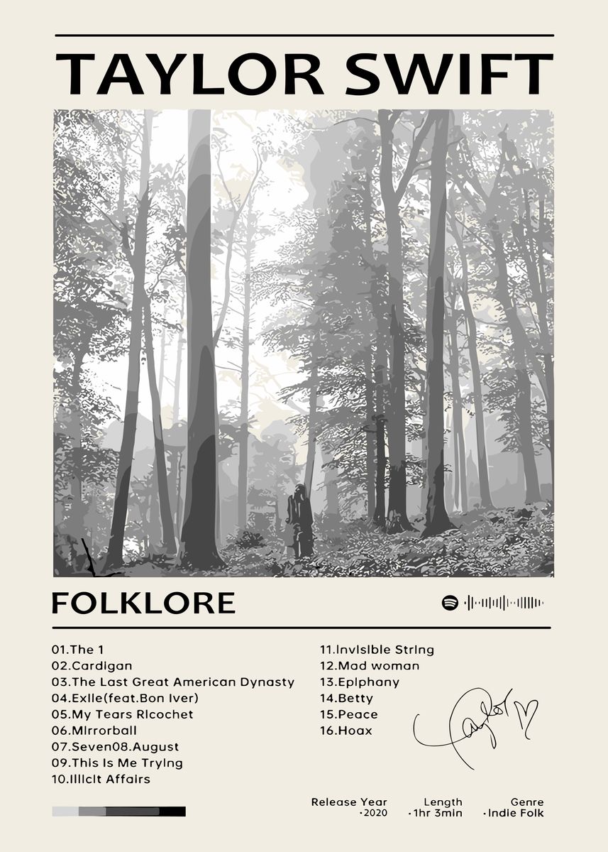 'Taylor Swift Folklore Album ' Poster, picture, metal print, paint by ...