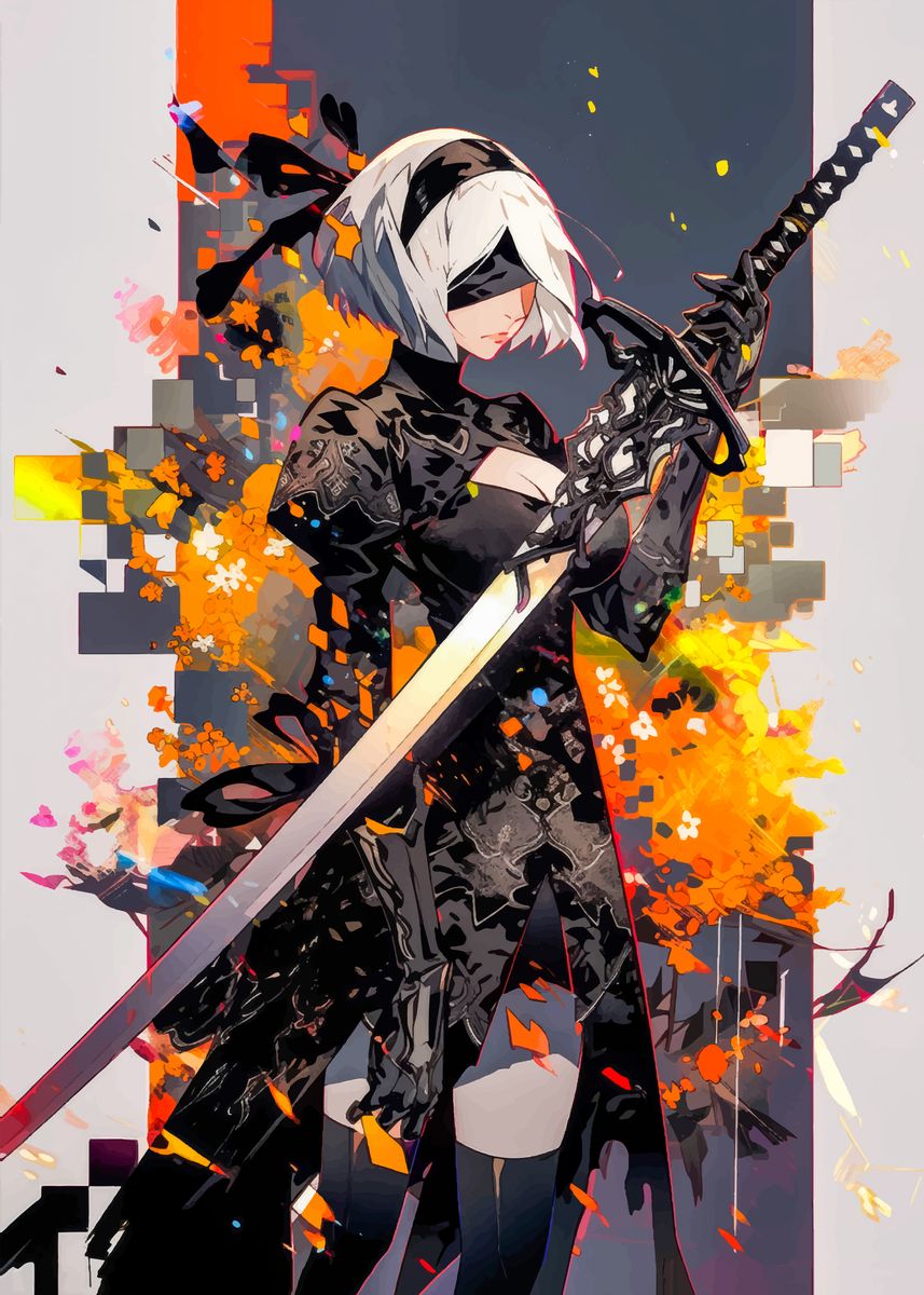 '2B Nier Automata ' Poster, picture, metal print, paint by nadifaarin ...